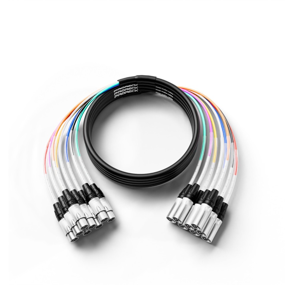 PRORECK Snake Cable 8-Channel 15ft Shielded Cable XLR Male to XLR ...
