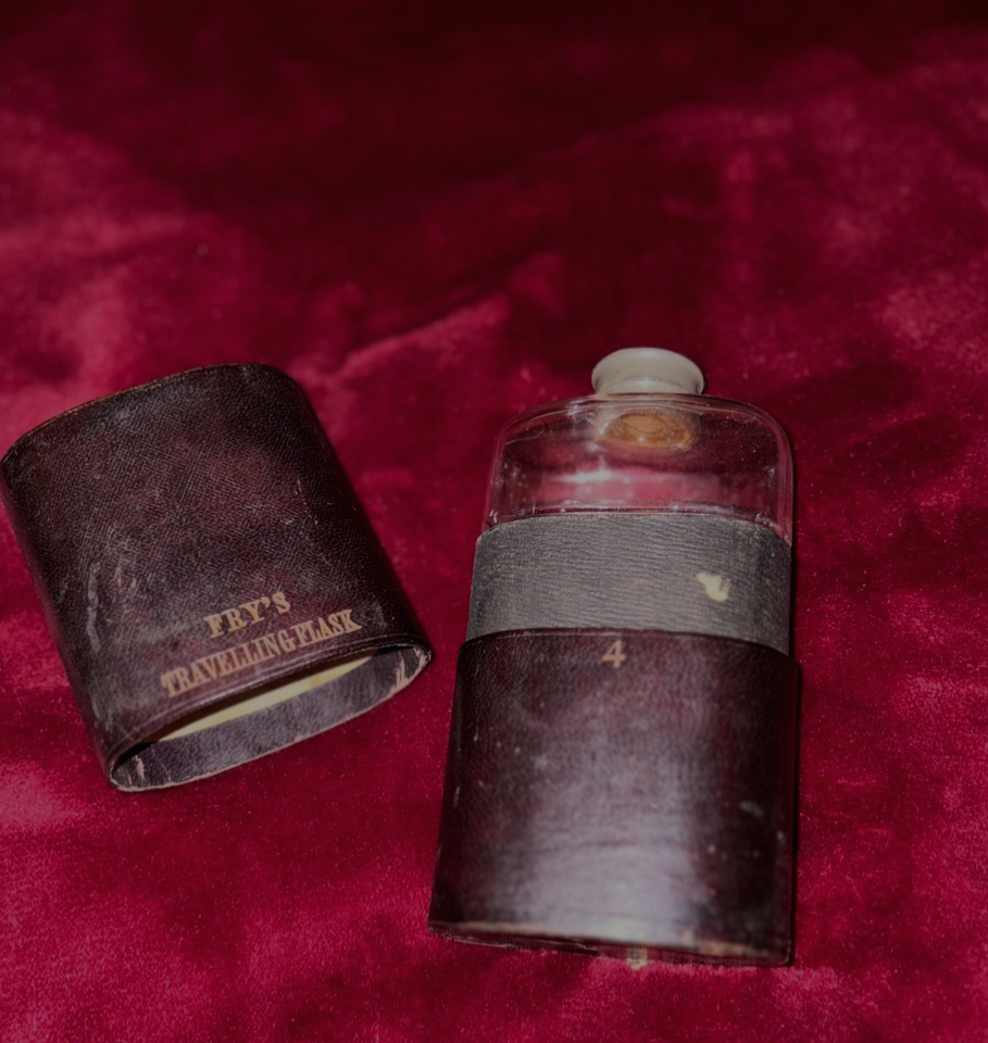 Antique Glass Hip Flask/Fry's Traveling Flask/Glass/Leather/Civil War ...