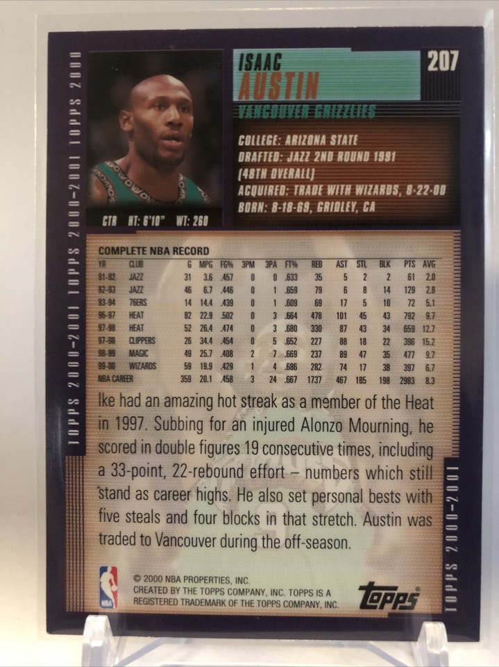 2000-01 Topps #207 Isaac Austin | eBay