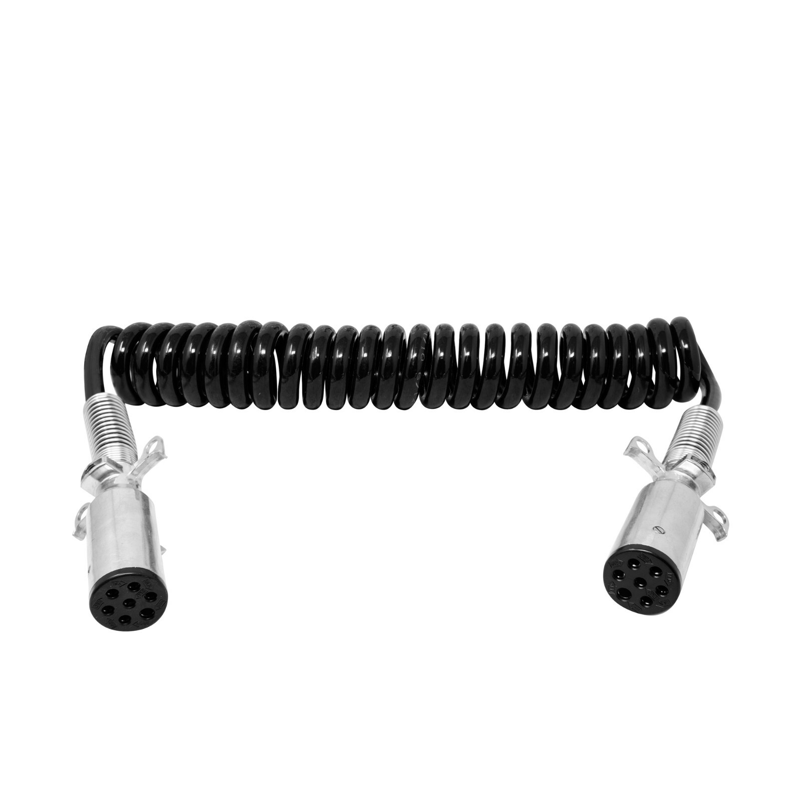 15' 7 Way Black Coiled Electric Trailer Power Cable With Metal Ends | eBay