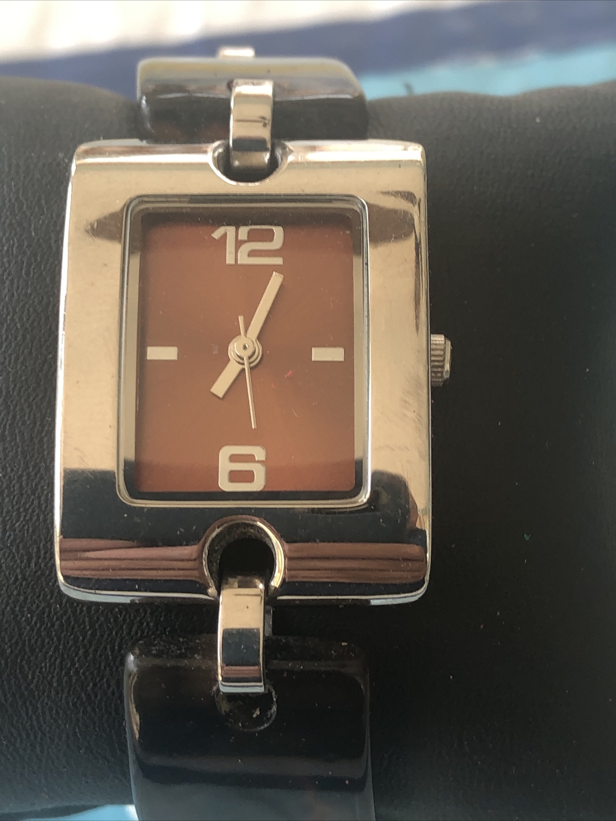 Merona Brown Dial Silver Tone Rectangle Case Faux Tortoise Shell Band ...