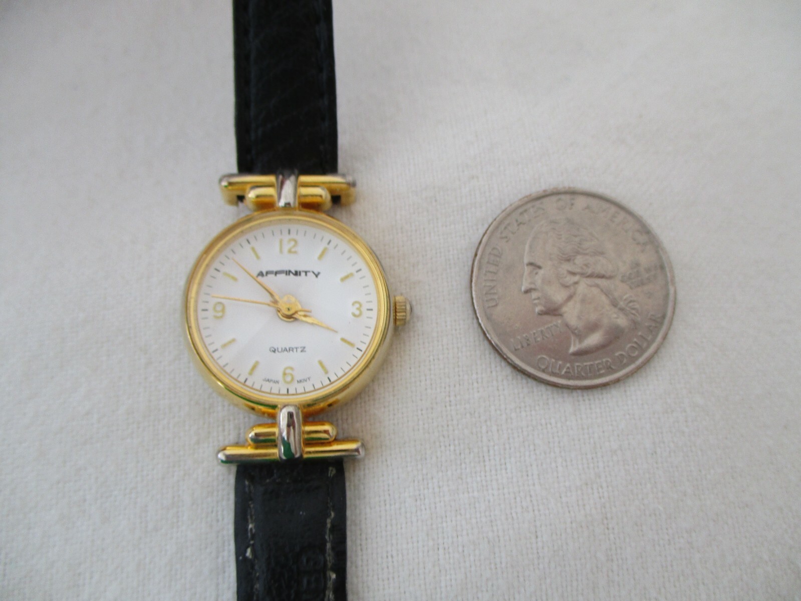 Affinity Watch Black Buckle Band Round White Face Gold Toned Prismed ...