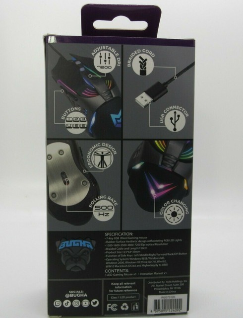 Bugha LED Gaming Mouse World Cup 7 Key 7200 DPI USB Wired PC Black for ...