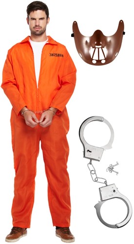 Men's Prisoner Overall Orange Jumpsuit Convict Robber Police Fancy ...