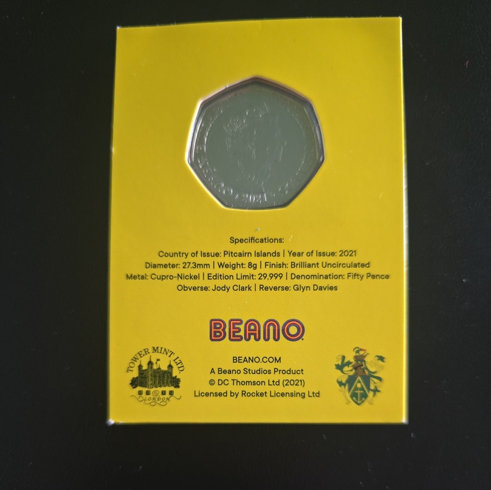 2021 Beano Dennis the Menace 70th Anniversary 50p Coin in a sealed card ...