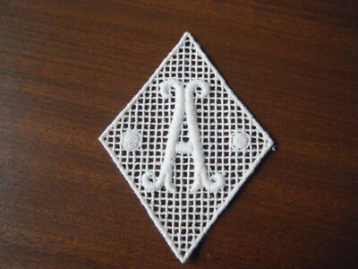 Antique white lace monogram with letter "A" raise embr/ed ...