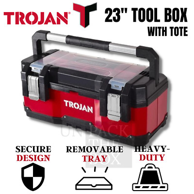Trojan Tool Box Chest Storage Removable Tote Durable Portable Metal ...