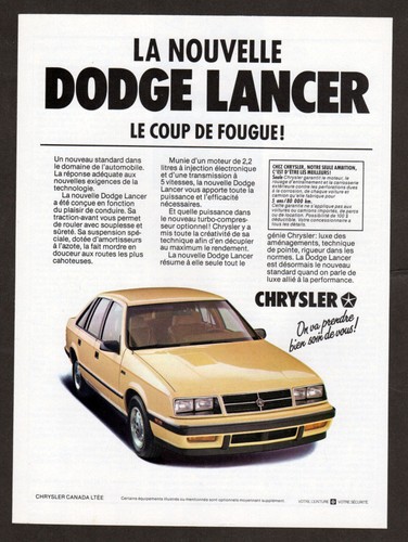 1985 DODGE Lancer Vintage Original Print AD - Yellow car photo French ...