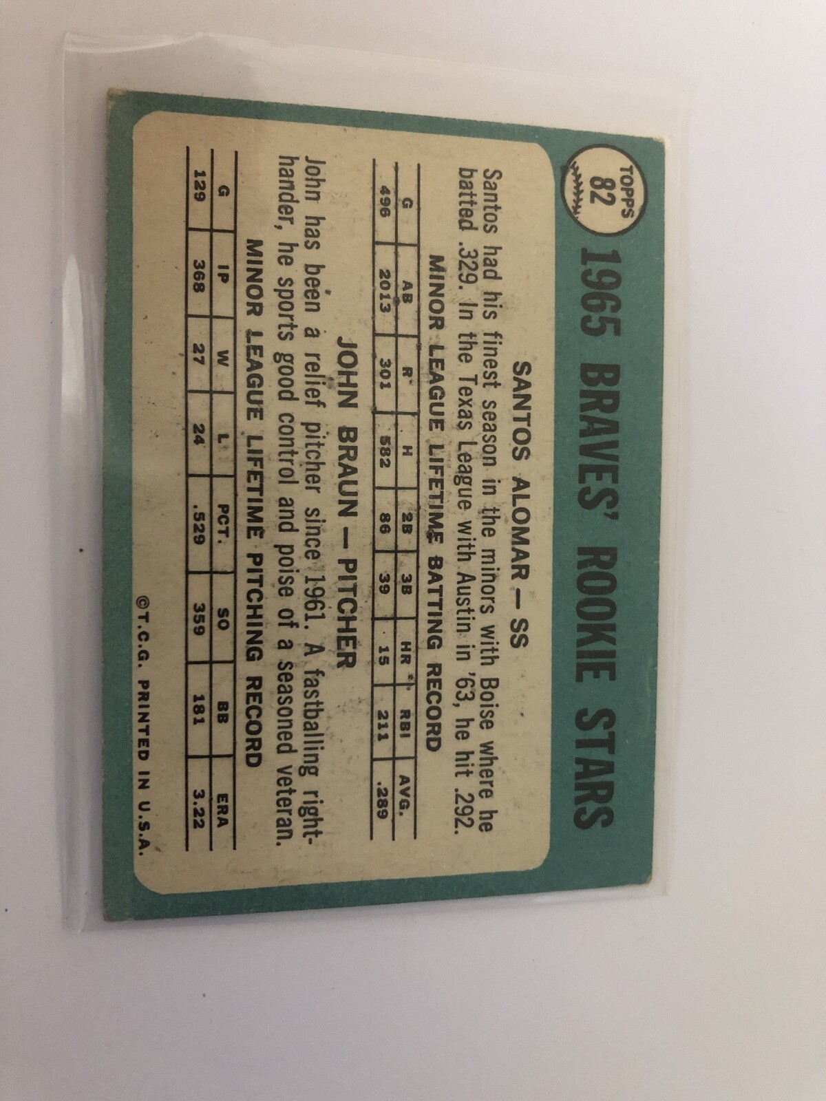 1965 topps baseball 1965 Rookie Stars #82 Santos Alomar SS/ John Braun ...