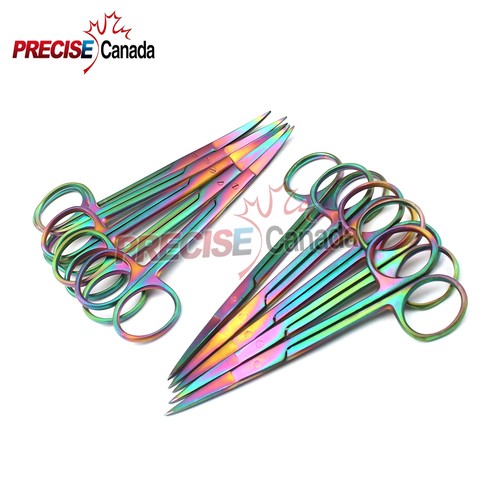 Set of 10 TITANIUM RAINBOW COLOR Iris Scissors 4.5" Straight + Curved ...