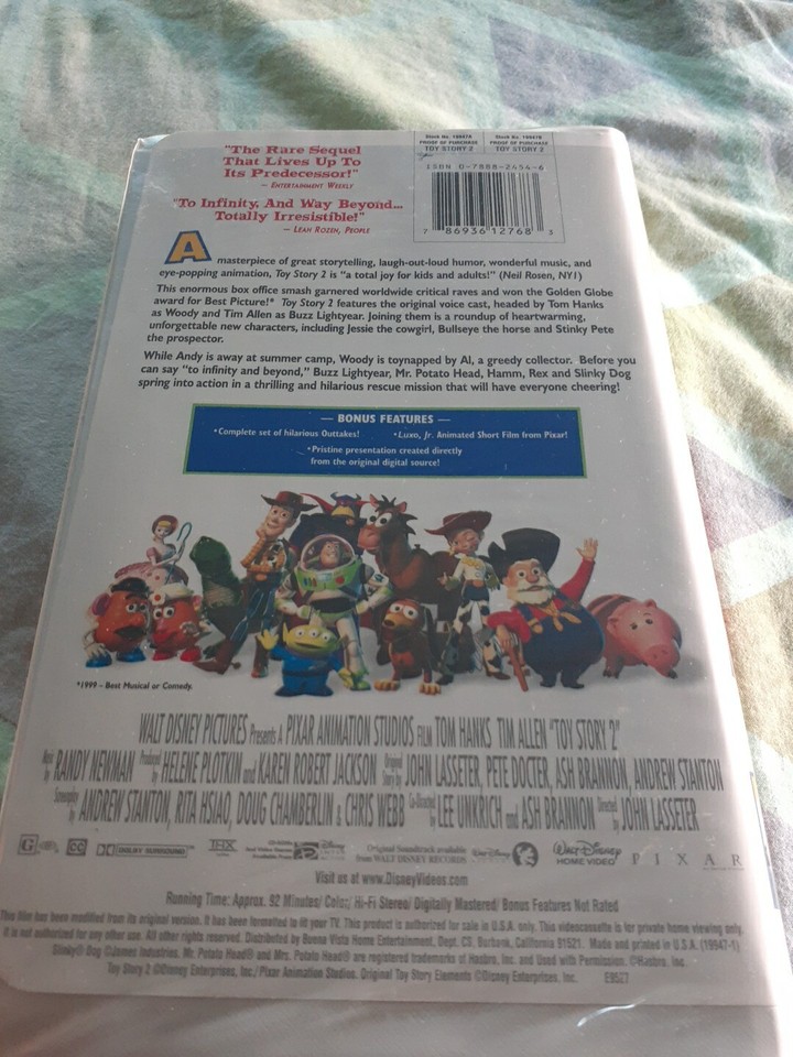Disney Pixar Toy Story 2 VHS tape. ISBN 0-7888-2454-6 | eBay