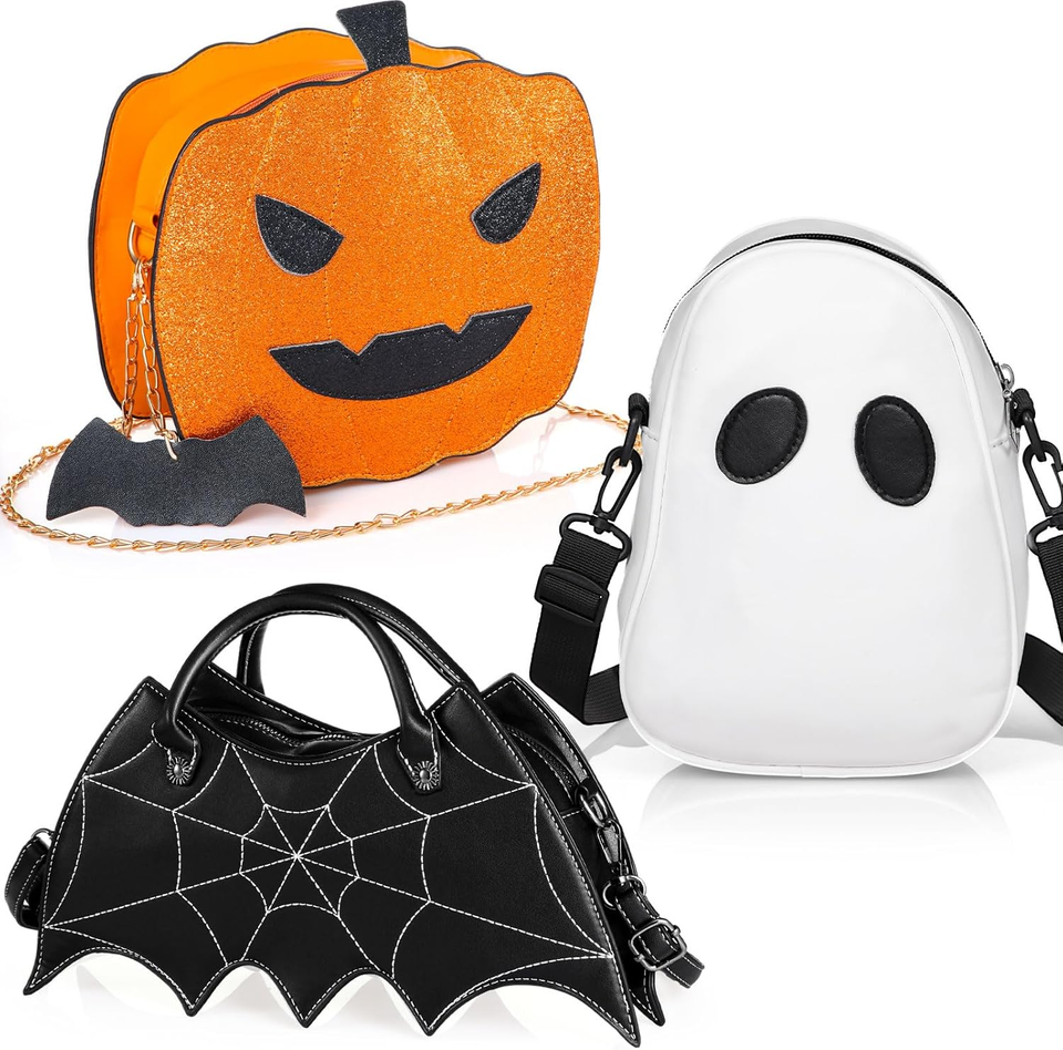 3 Pcs Halloween PU Leather Bat Wing Spider Web Shoulder Bag Pumpkin ...