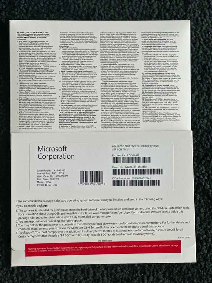 Win 11 Pro 64-Bit DVD & License Product Key Factory Sealed US Shipping ...