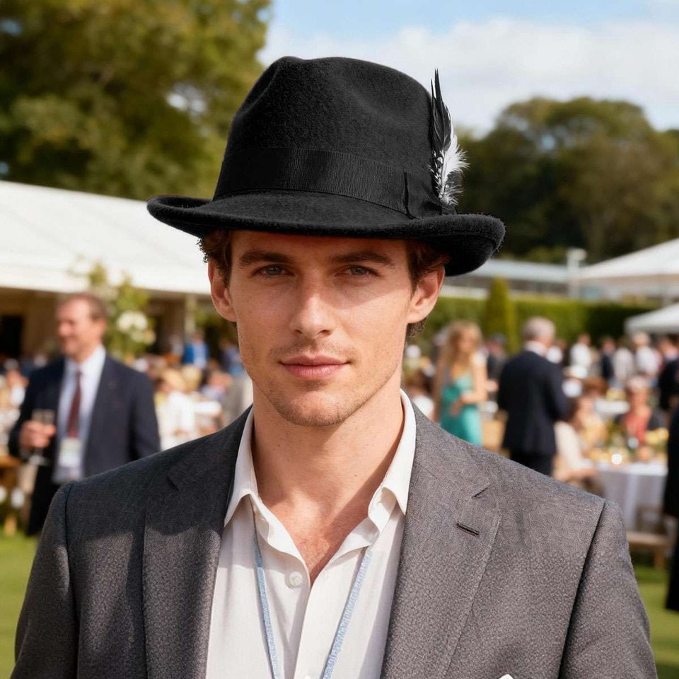 Classic Fedora Hats for Men Gentleman Short Brim Felt Feather Panama ...