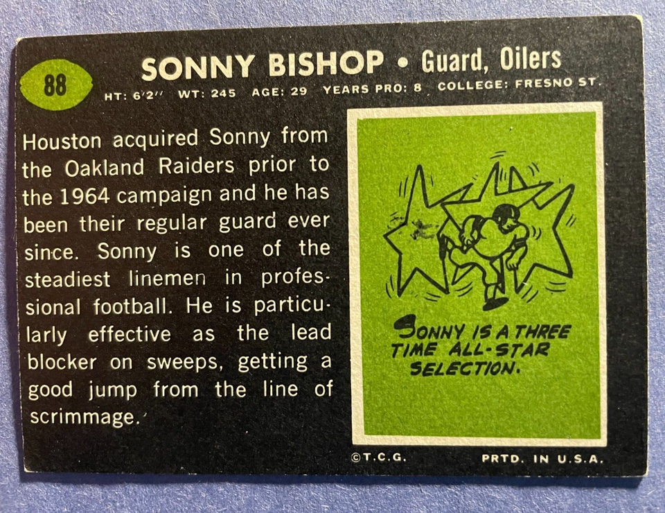 SIGNED SONNY BISHOP 1969 TOPPS FOOTBALL CARD AUTOGRAPHED - OILERS | eBay
