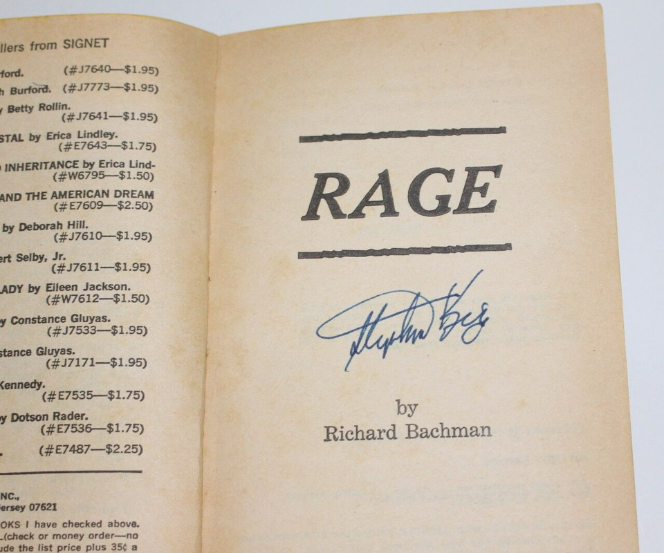 Stephen King Signed RAGE Book Richard Bachman First Edition 1977 ...