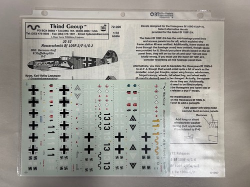 NEW Third Group Decals 72-020 Messerschmitt Bf-109F Model Airplane 1/72 ...