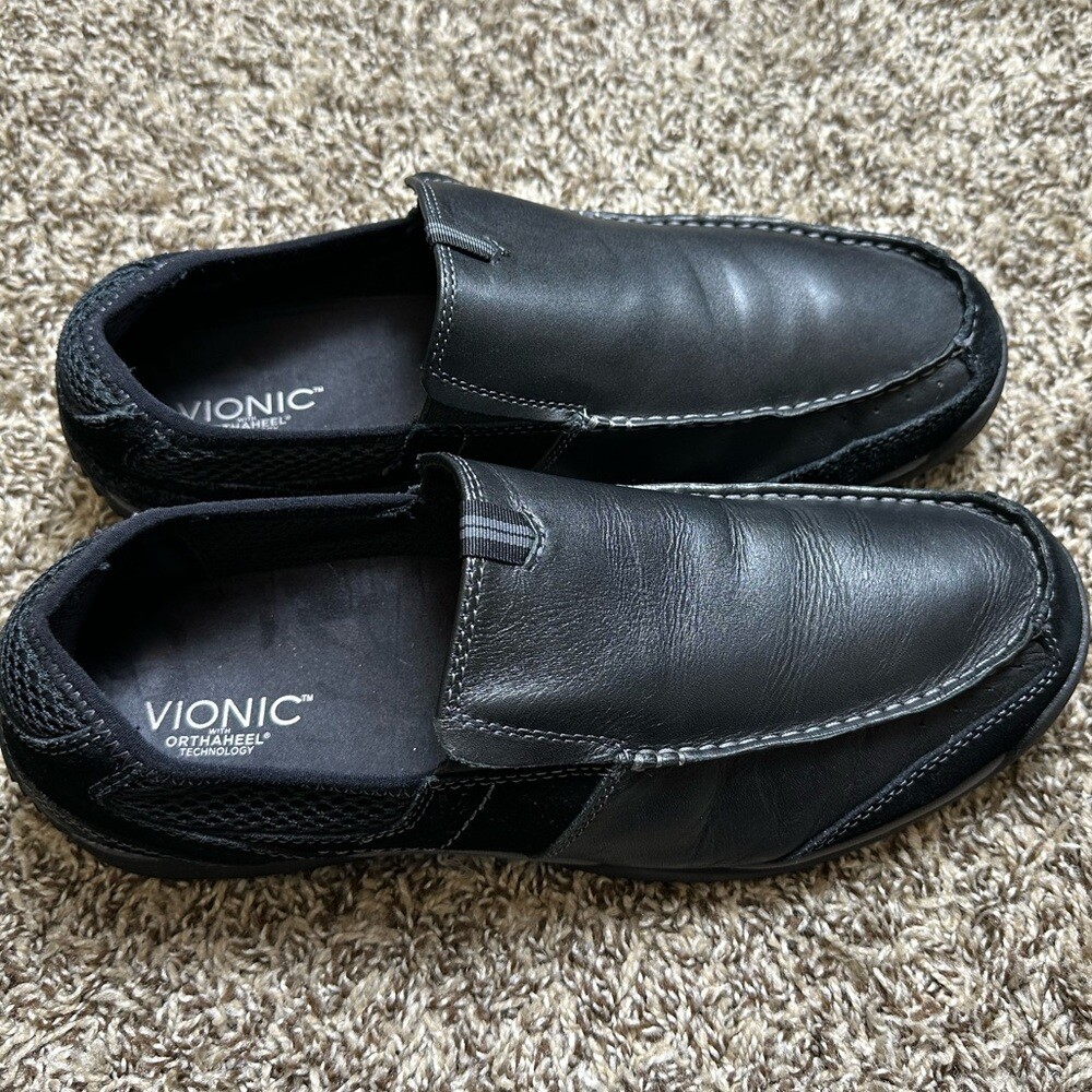 Vionic Eli Slip On Loafers Mens Black Leather Suede Orthaheel ...