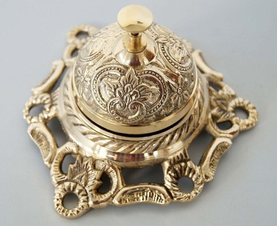Table Desk Bell Antique Vintage Brass Hotel Service Ornate Reception ...