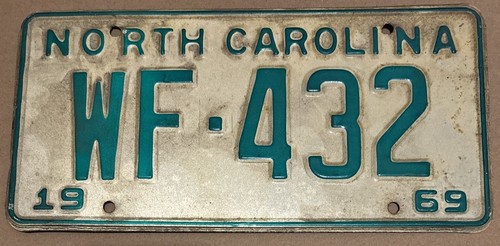 1969 NORTH CAROLINA NC LICENSE PLATE TAG, WF-432, ALL ORIGINAL VINTAGE ...