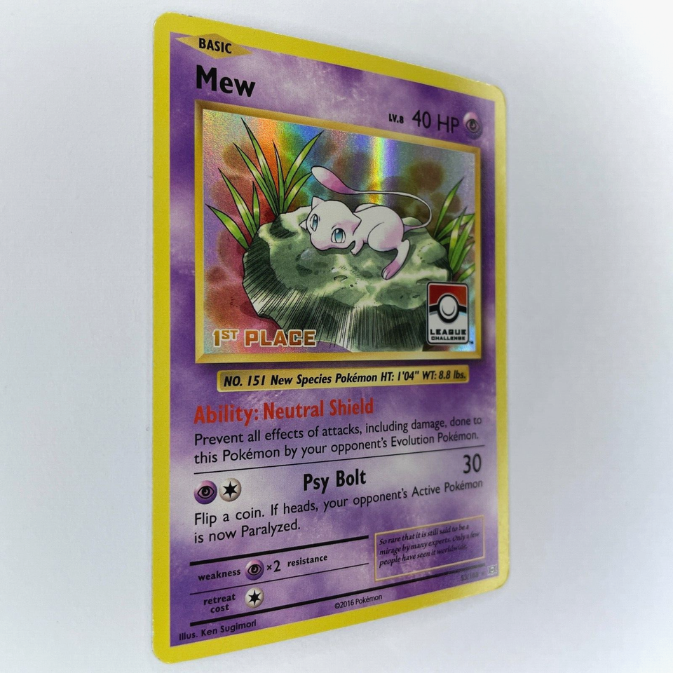 HOLO RARE 1ST PLACE MEW 53/108 XY EVOLUTIONS LEAGUE CHALLENGE POKEMON ...