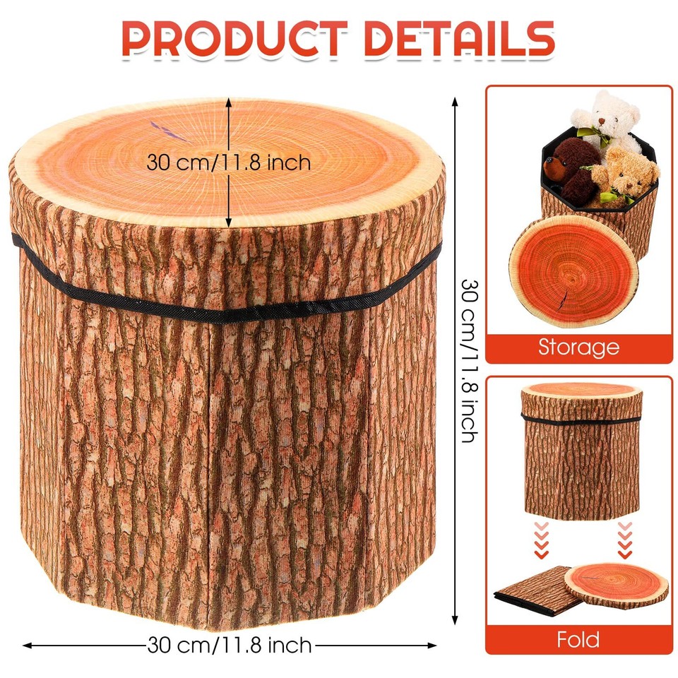 3 Pack Tree Stump Storage Stool 12 X 12 Inch Stool Ottoman Cute Folding ...