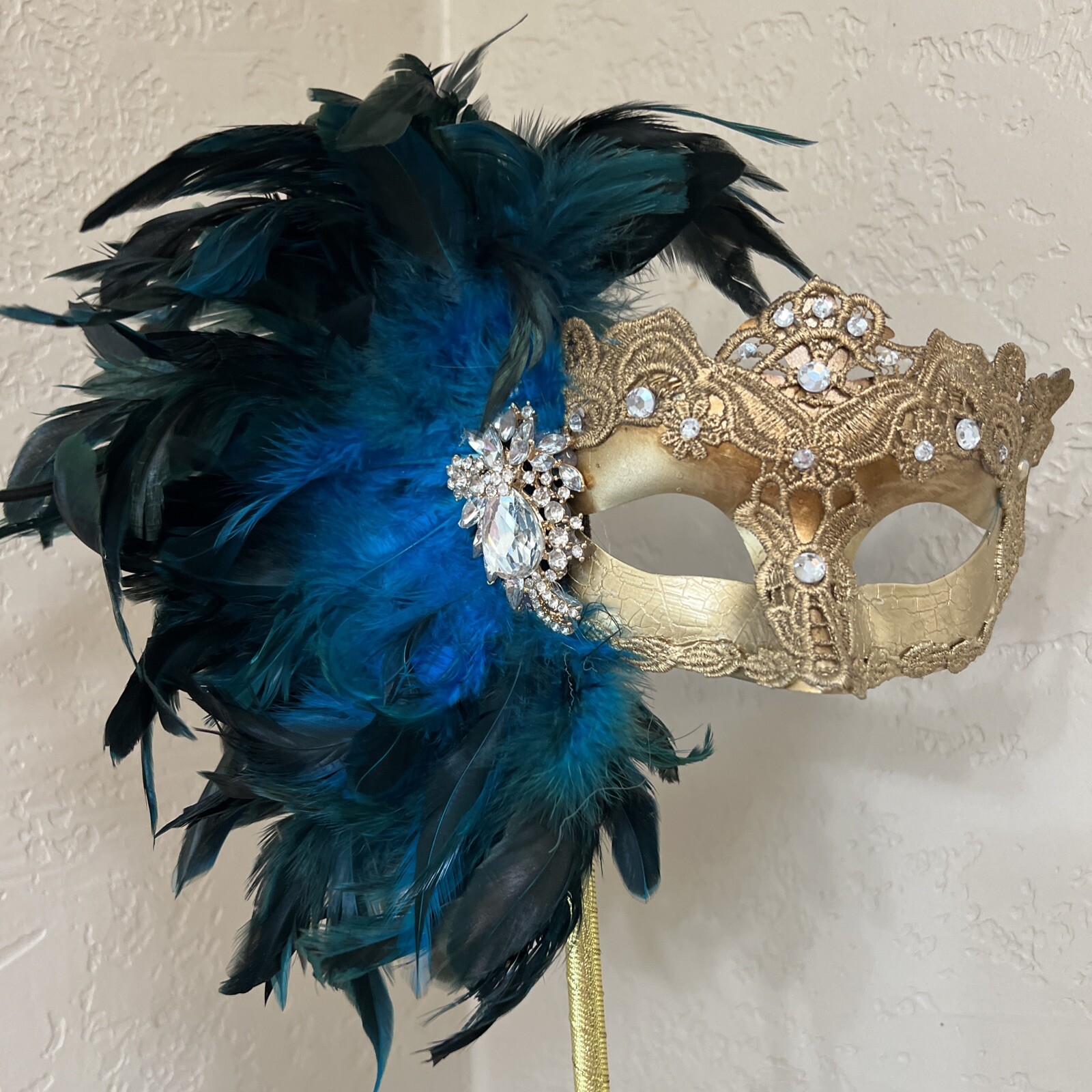 Masquerade Mardi Gras Costume Blue Teal Face Mask Teal - Gem