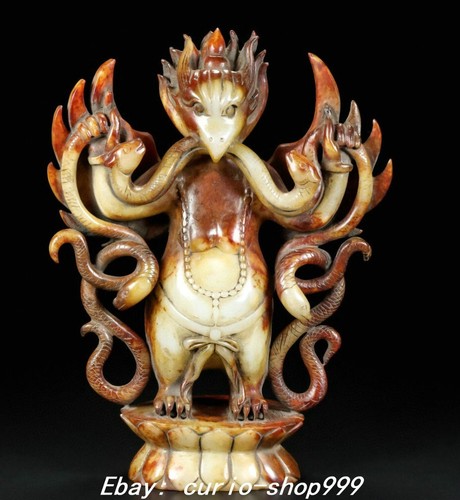 7"Han Dynasty Natural Hetian Jade Redpoll Winged Garuda Bird Eagle ...