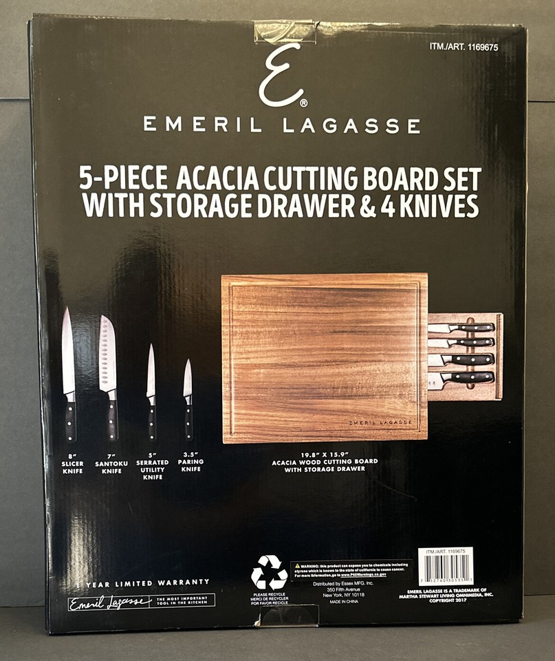 Emeril Lagasse 4 Knife and Acadia Wood Cutting Board Drawer Set - NIB ...