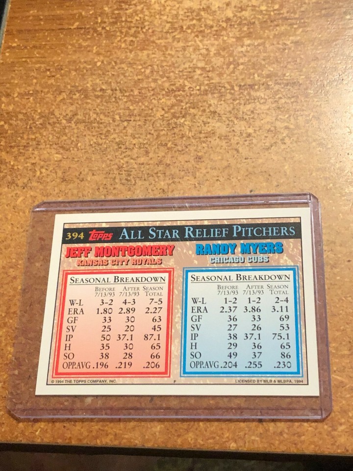 1994 Topps Gold Baseball # 393 All Star Relief Pitchers J Montgomery ...