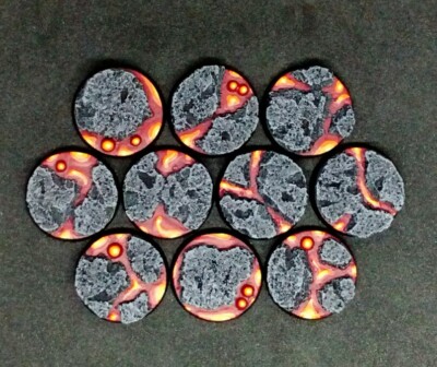 25mm PAINTED resin bases x10 Lava for Warhammer 40k AoS | eBay