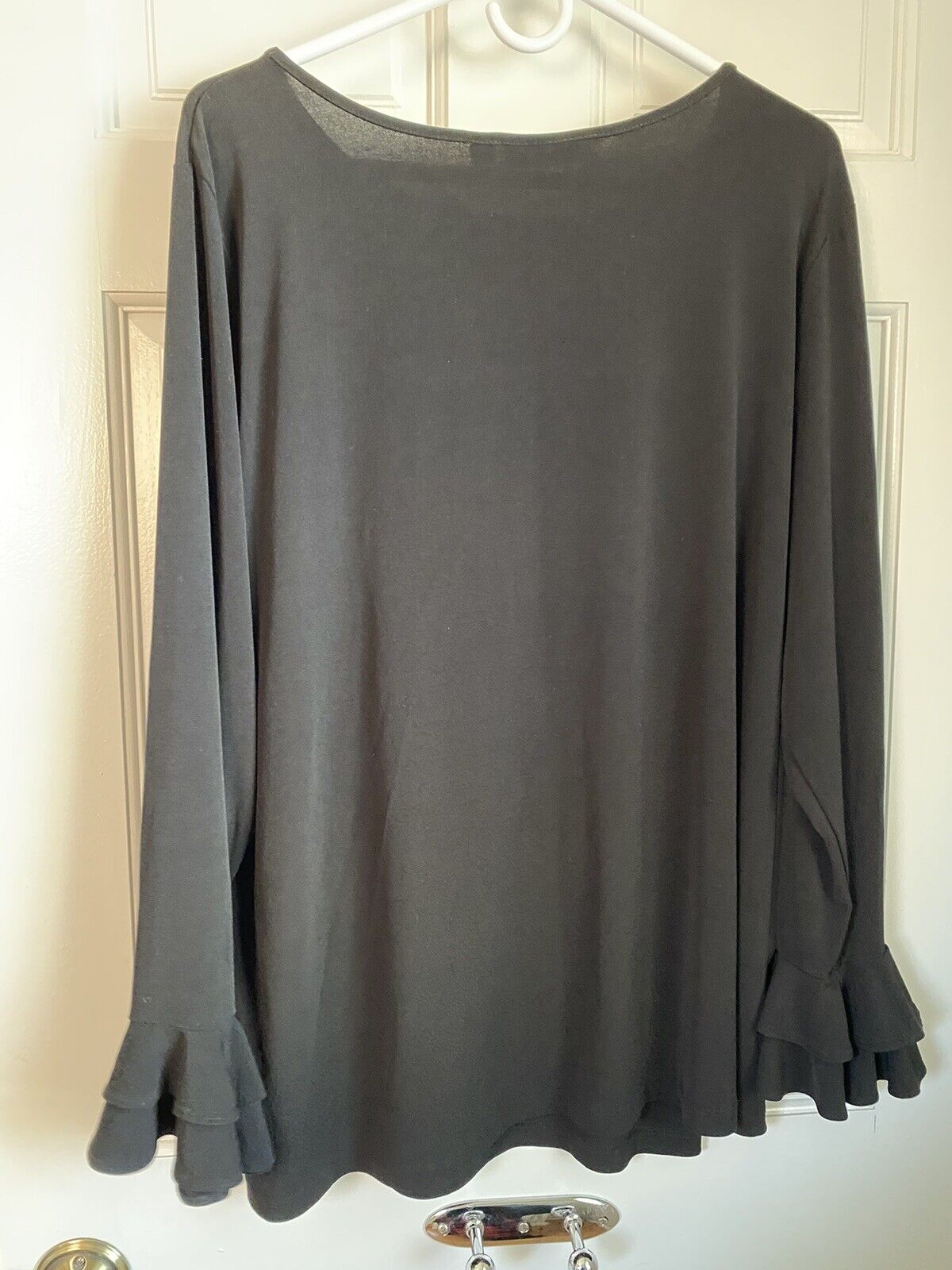 Susan Graver Liquid Knit Bateau Neck Long Sleeve Top W Ruffles A235619