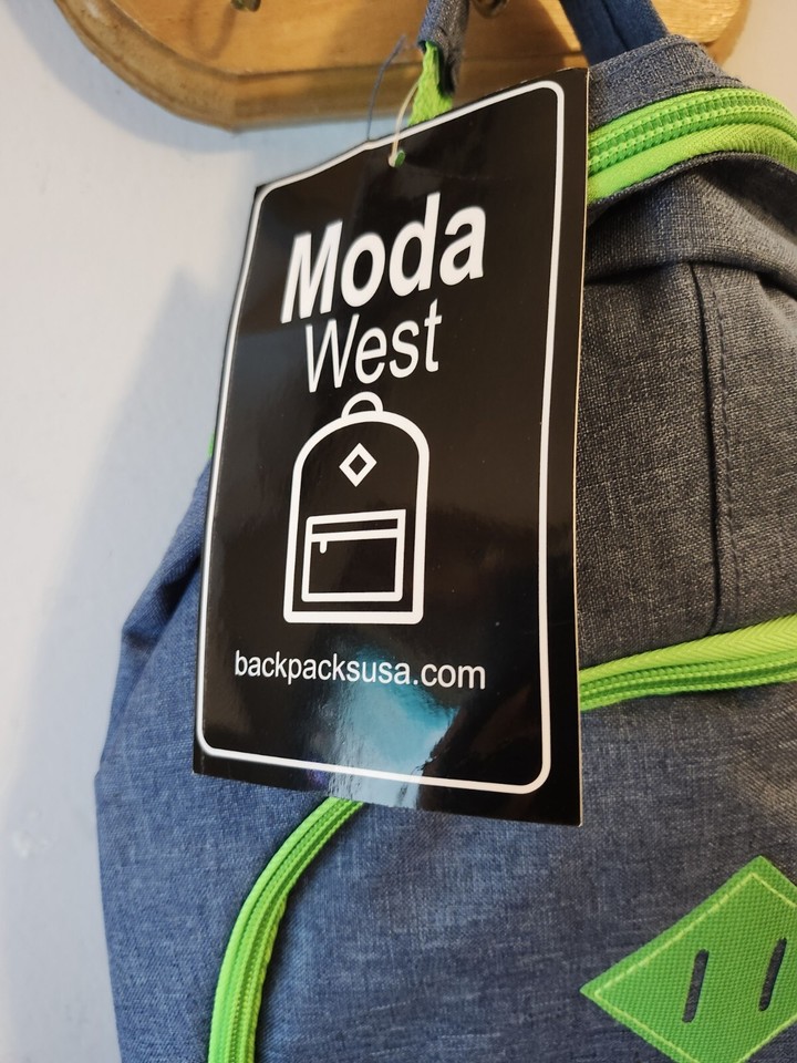 Moda West Backpack Blue And Green 19 Inch Front Pocket And Side Mesh ...
