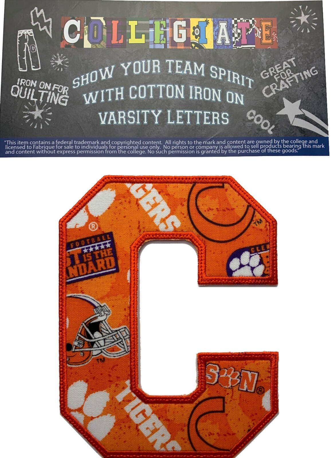 Clemson Tigers Patch Logo-Iron on Varsity Letters-Fabrique Cotton ...