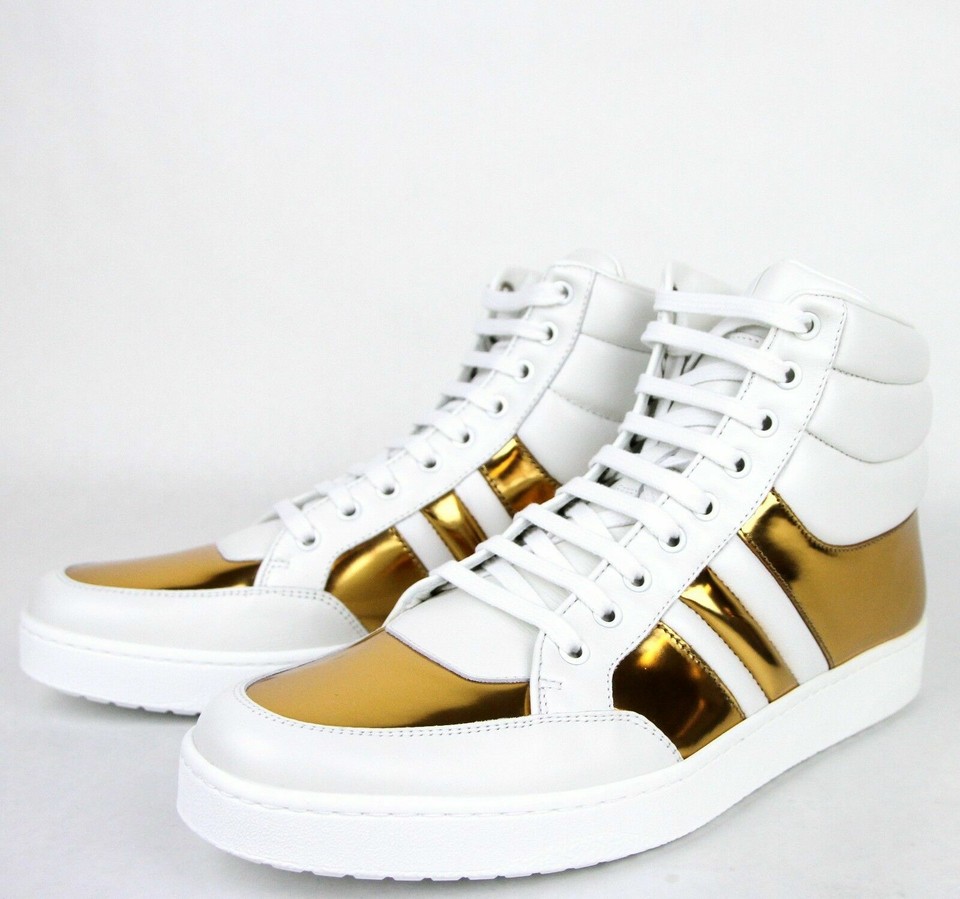 New Gucci Men's Gold White Padded Leather High-top Sneaker 9/10 368494 ...