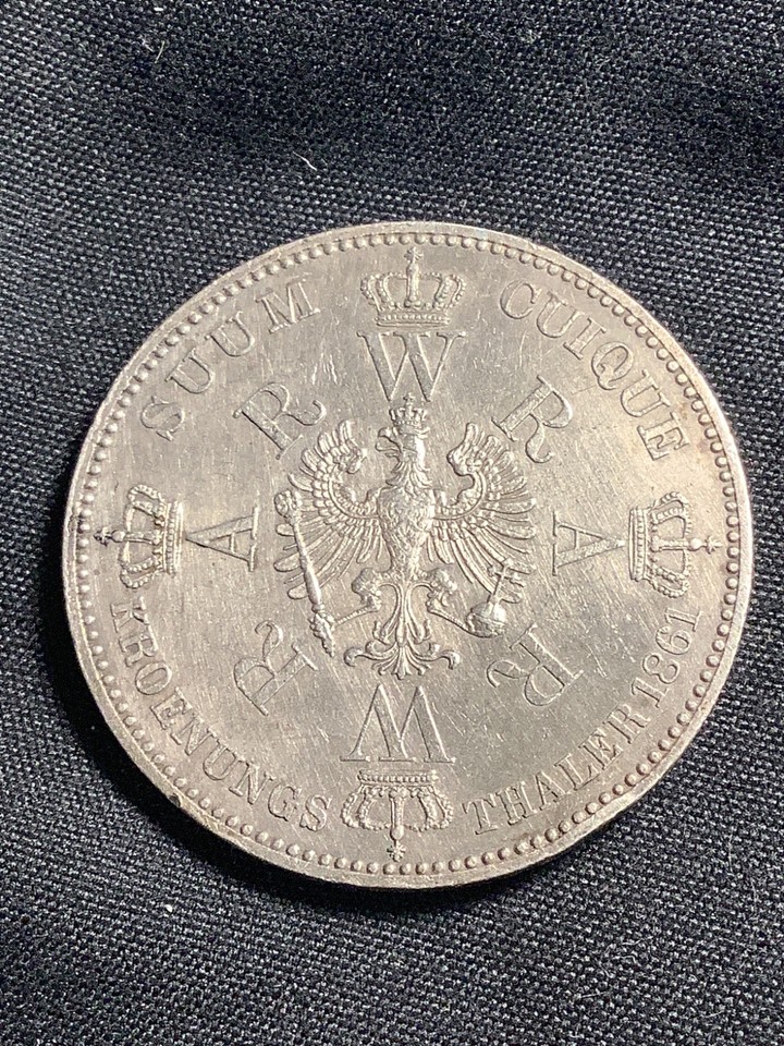 1861 German States Prussia Thaler Silver Coin Wilhelm Koenig Coronation ...