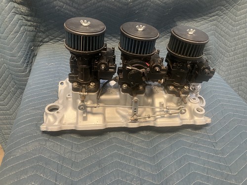 SBC 3 Deuce Setup w/Linkage & Thermostat Hsg. Edelbrock C357 3X2 283 ...
