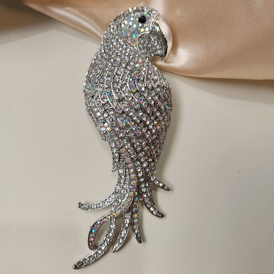 Vintage Style Parrot Bird Brooch Pin Animal Pendant Green Rhinestone ...