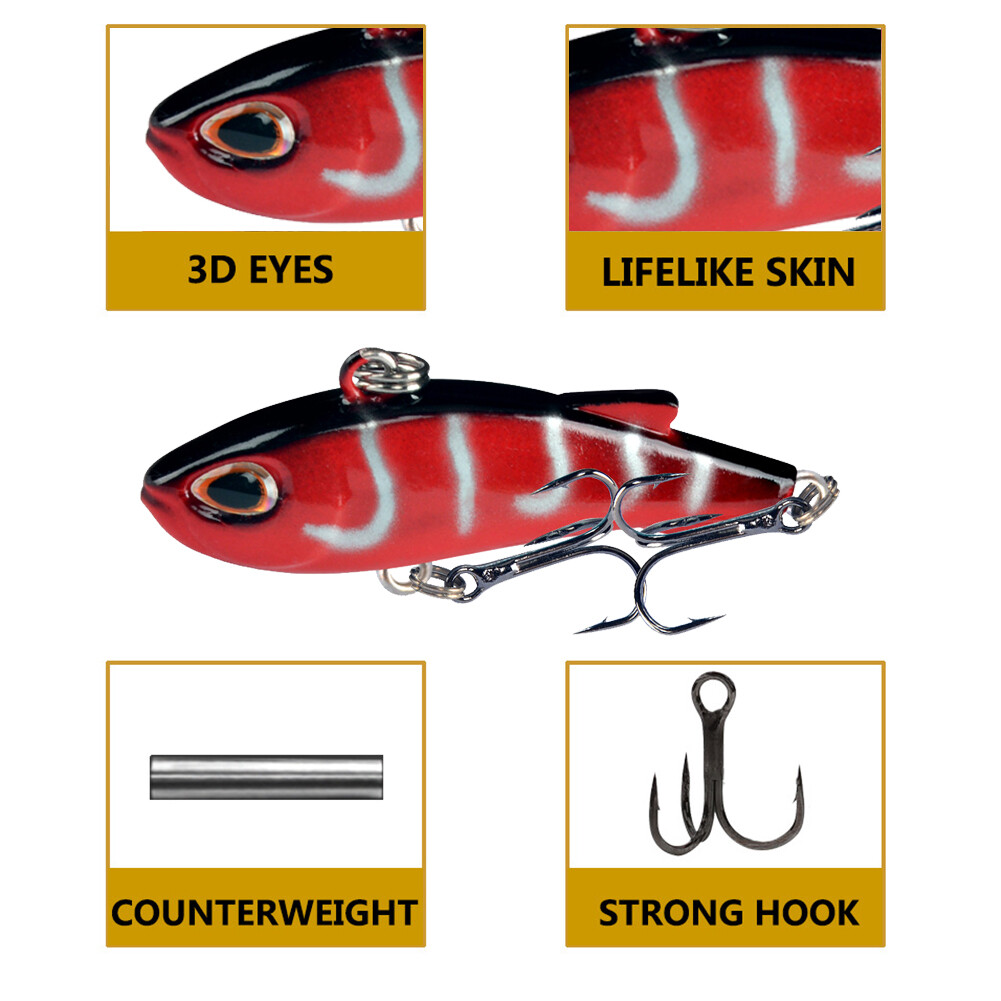 4g 4cm Artificial Bait Treble Hooks Hard VIB Lures Fishing Tackle ...