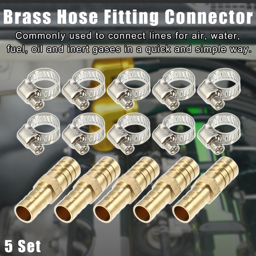 5 Set 10-12mm Barbed Tube Pipe Fitting Copper Hose Fitting Connector w ...