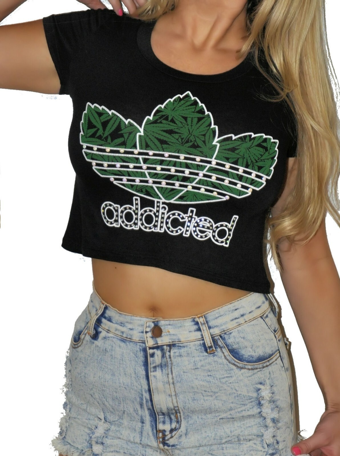 Y2K V2K Black Pearly Studs Hemp Crop cropped top 80's Style Loose fit ...