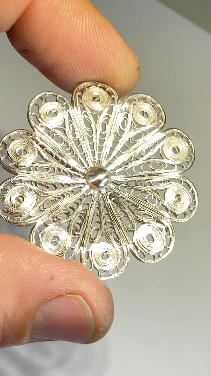 Filigree Flower Brooch Pin Handmade Tested Sterling Silver 925 1 5/8 ...