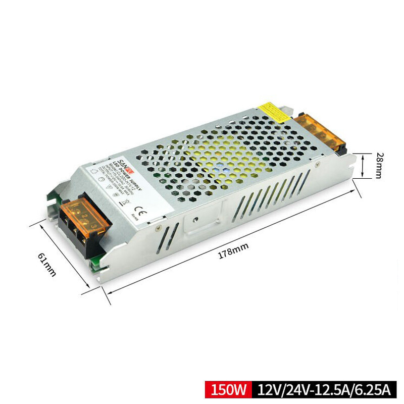 AC DC 12/24 Volt 60/100/150/200/250/300 Watt Fanless Slim Led Power ...