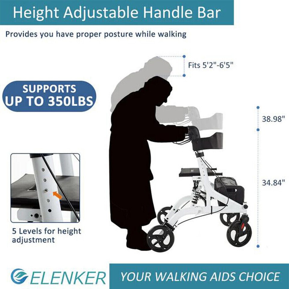 Deluxe Rollator Walker OEM ELENKER Upright Stand Up Rolling Mobility ...