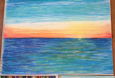 Ocean Sunset Original Art by Sheaffer 18x24" Oil Pastel | eBay
