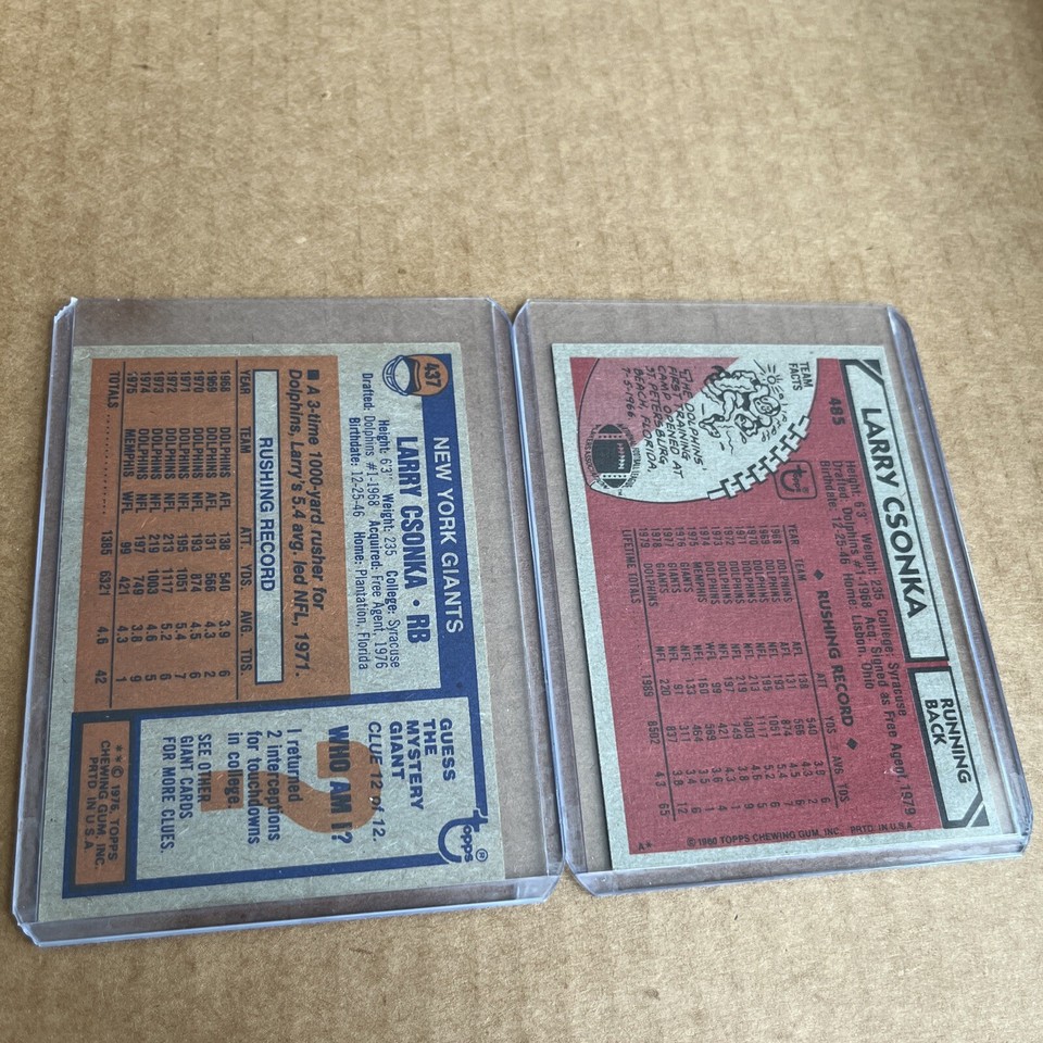 LARRY CSONKA 1976 Topps #437 & 1980 Topps #485 Dolphins Football Cards ...