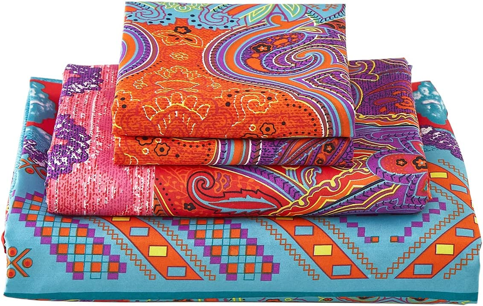 Boho Sheets Set Queen Size(4Pcs) Bohemian Colorful Tribal Bedding ...