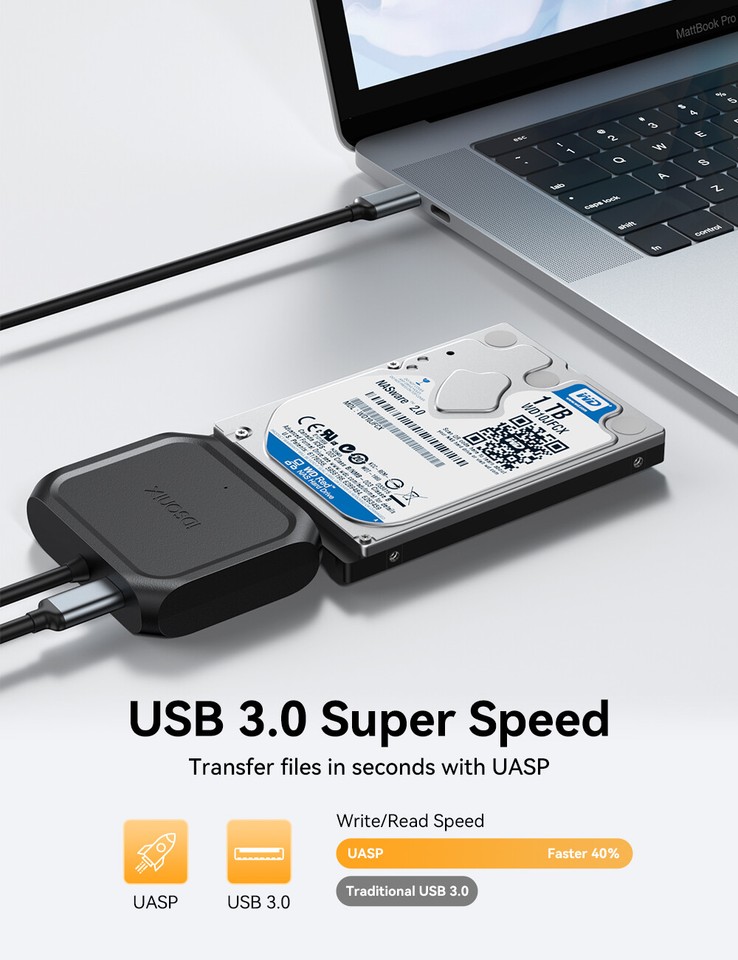 USB 3.0 to SATA External Hard Drive Reader 2.5" 3.5" HDD SSD Power ...
