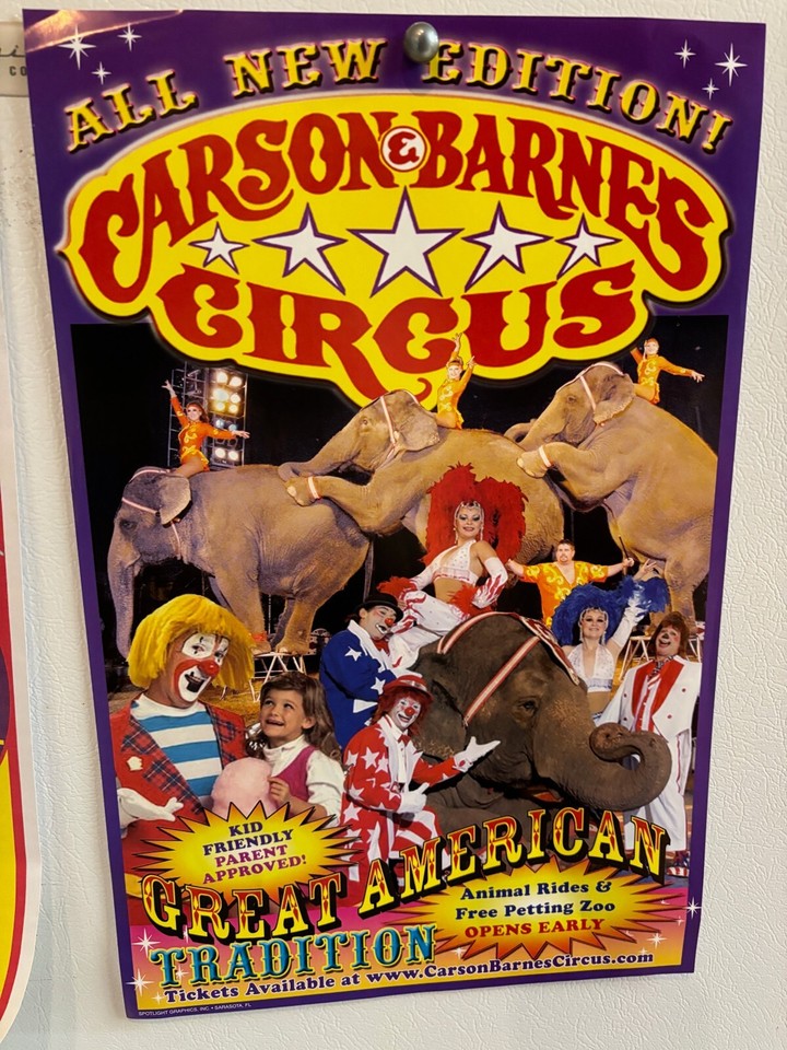 VINTAGE TWO CARSON & BARNES CIRCUS POSTERS 11"X17" FULL CAST WITH ...