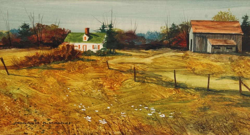 DONALD ALLEN MOSHER New England Farmhouse Painting Rockport Cape Ann MA ...